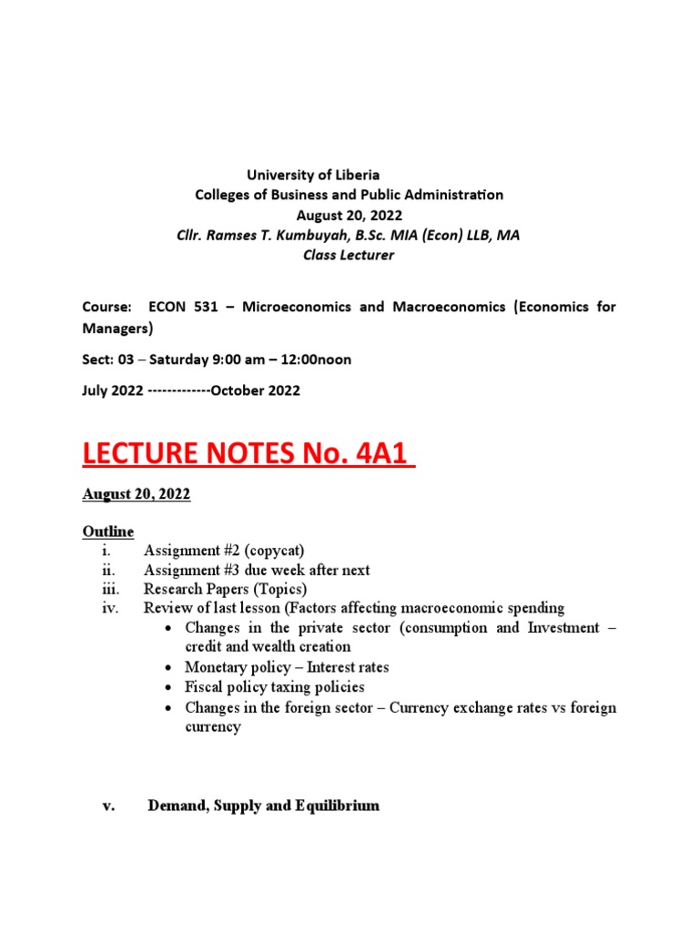 Microeconomics Lecture Notes Overview | PDF | Supply And Demand | Goods