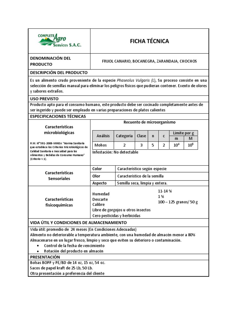 CA-FT-04 Frijol Canario, Bocanegra | PDF | Alimentos | Comida y bebida