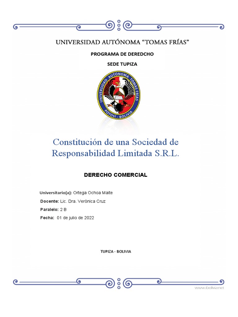 Minuta para La Constitución de Una Sociedad de Responsabilidad Limitada | PDF | Business | Bancos