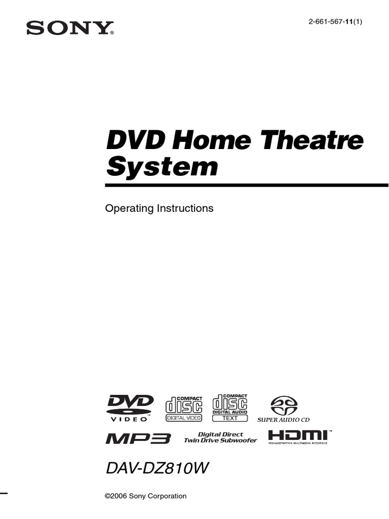 Sony Dav dz810w User Manual | PDF | Compact Disc | Dvd