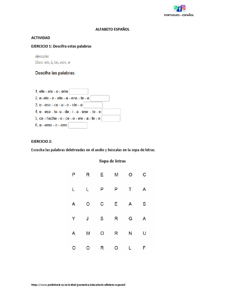 Ejercicios del Alfabeto Español | PDF | Estudios de idiomas extranjeros