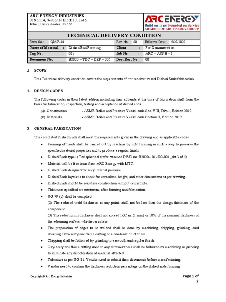 B2020-TDC-DEF-005 Dished End Forming R0 | PDF | Machining | Grinding ...