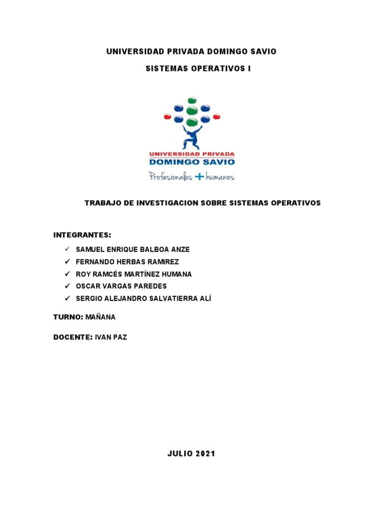 Informe Sistemas Operativos | PDF | Sistema operativo | Almacenamiento ...