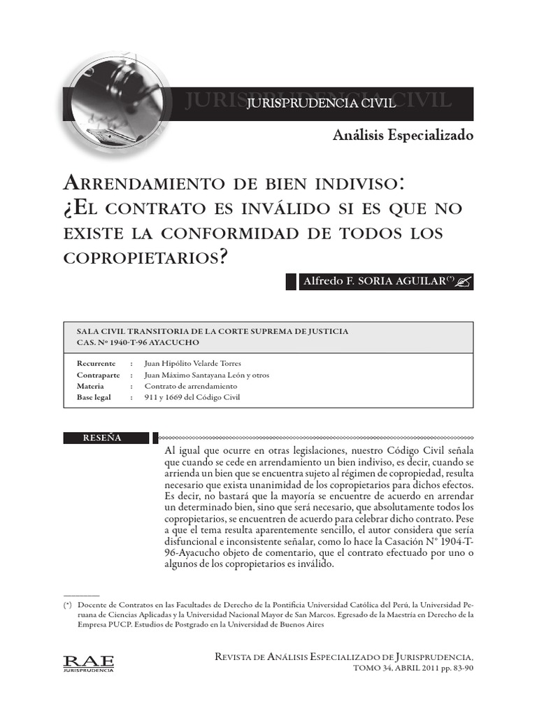 Arrendamiento de Bien Indiviso | PDF | Propiedad | Caso de ley