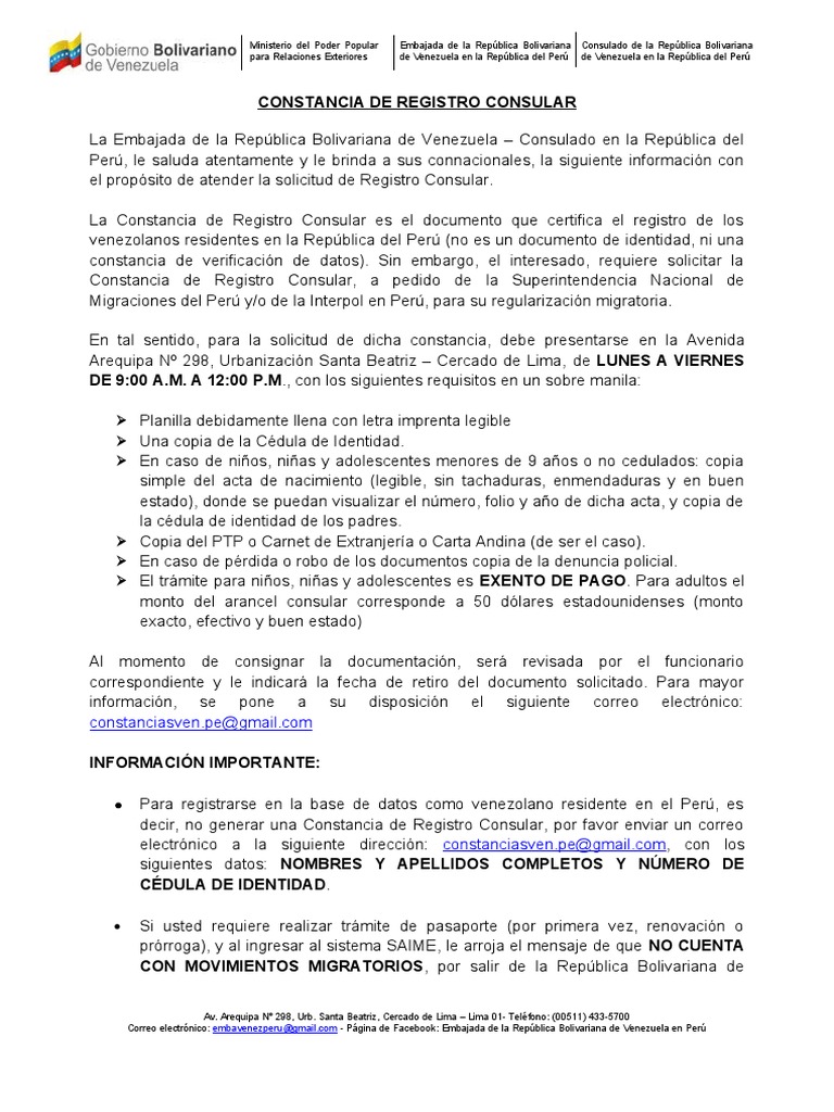 Constancia de Registro Consular | PDF | Gobierno y personalidad