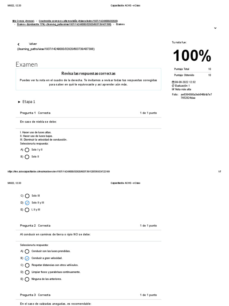 Capacitación ACHS - Eclass MONTAÑA 3 APROBADA 100 | PDF | Prueba (evaluación) | Vehículos terrestres