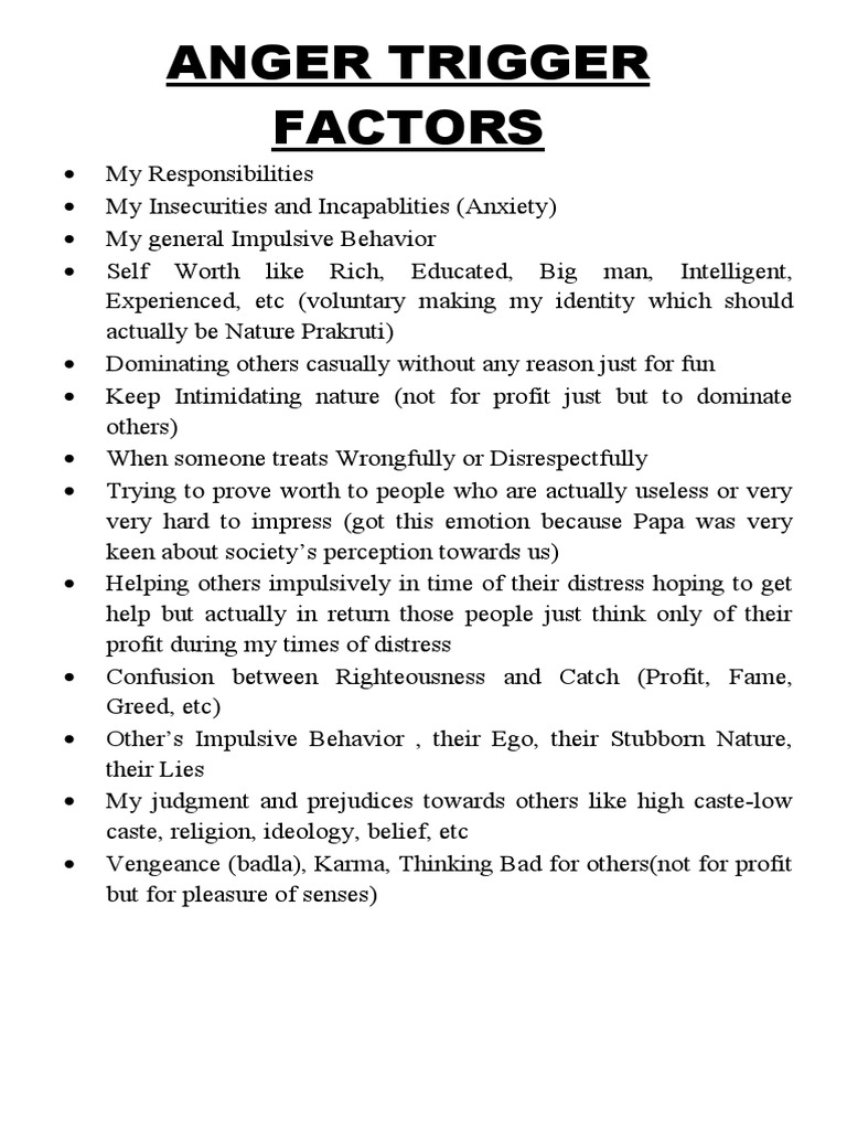 Anger Trigger Factors | PDF