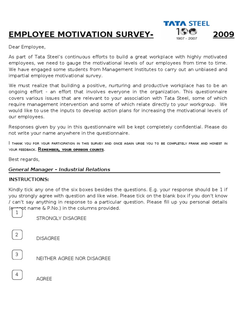 Employee Motivation Survey | Employment | Motivation