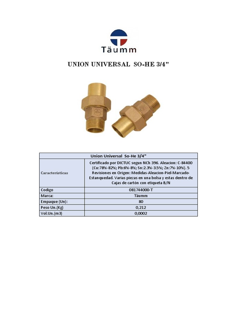 Ficha Tecnica Taumm Uniones Universales | PDF | Minerales | Materiales de construcción