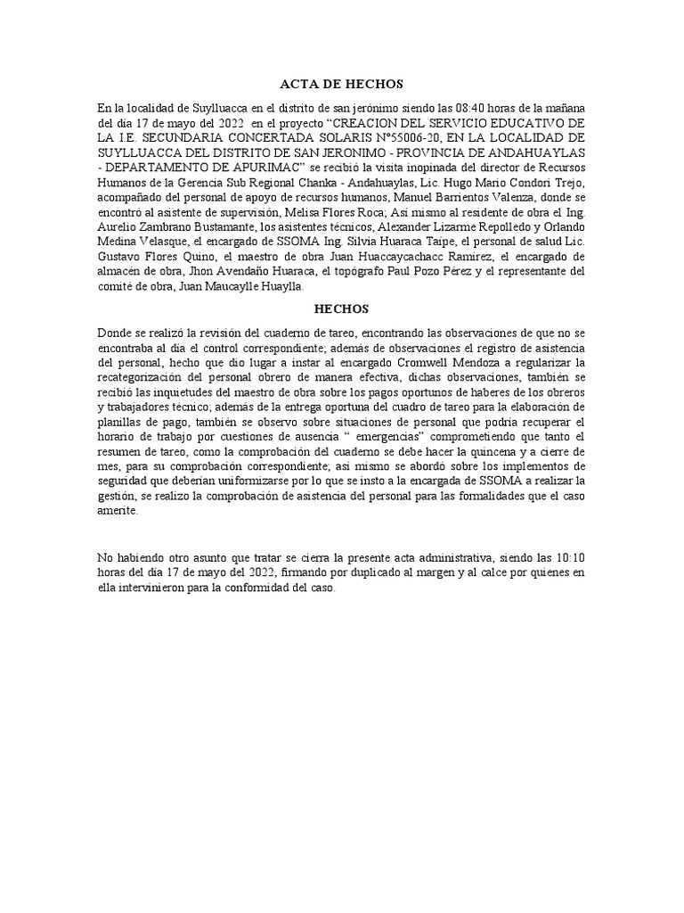 Acta de Hechos | PDF