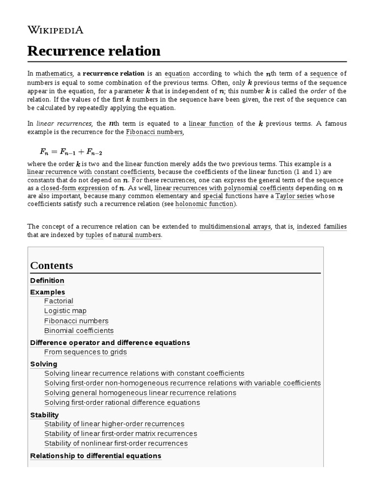 Recurrence Relation | Download Free PDF | Recurrence Relation | Equations