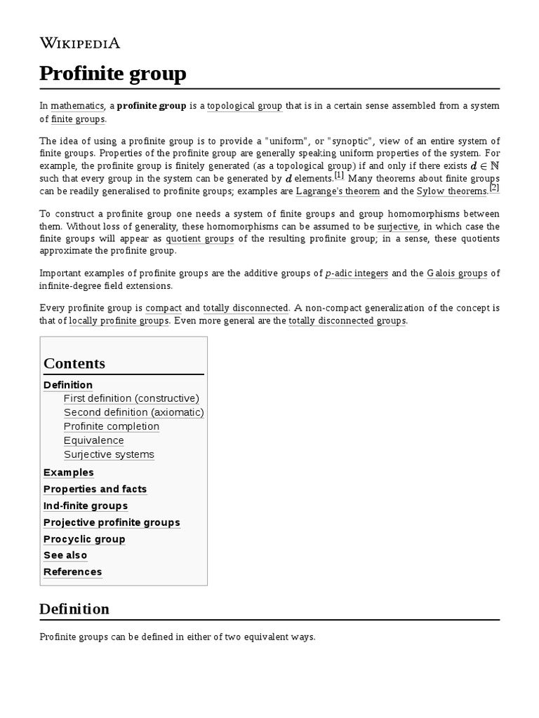 Profinite Group | PDF | Group (Mathematics) | Field (Mathematics)