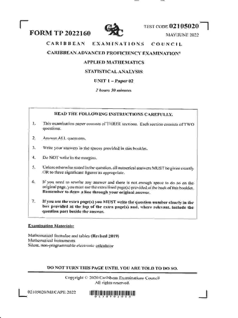 CAPE Applied Mathematics 2022 U1 P2 | PDF