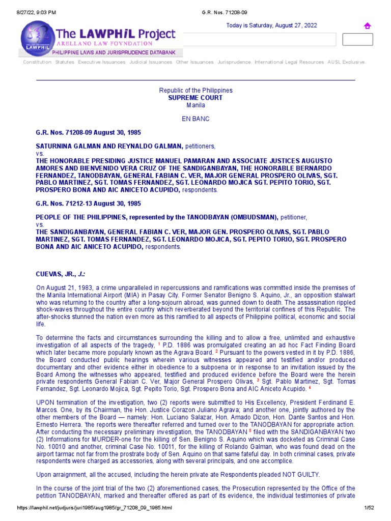 Galman v. Pamaran 138 SCRA 294 1985 | PDF | Right To Silence | Self ...