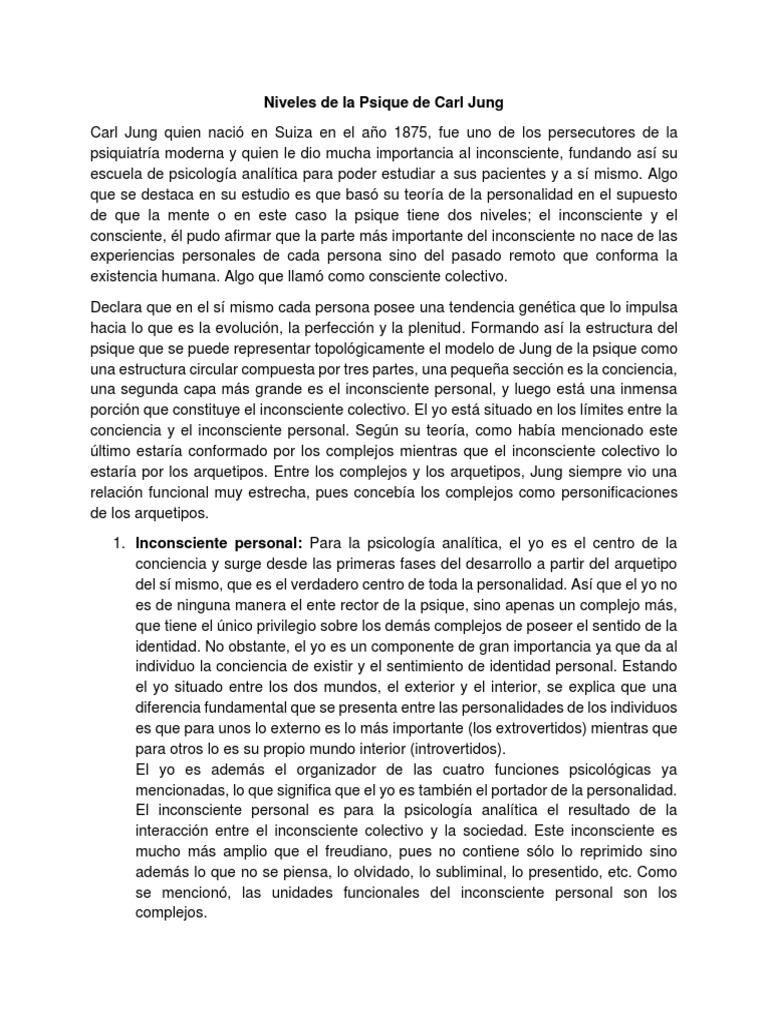 Niveles de La Psique de Carl Jung | PDF | Psicologia analitica | Carl Jung