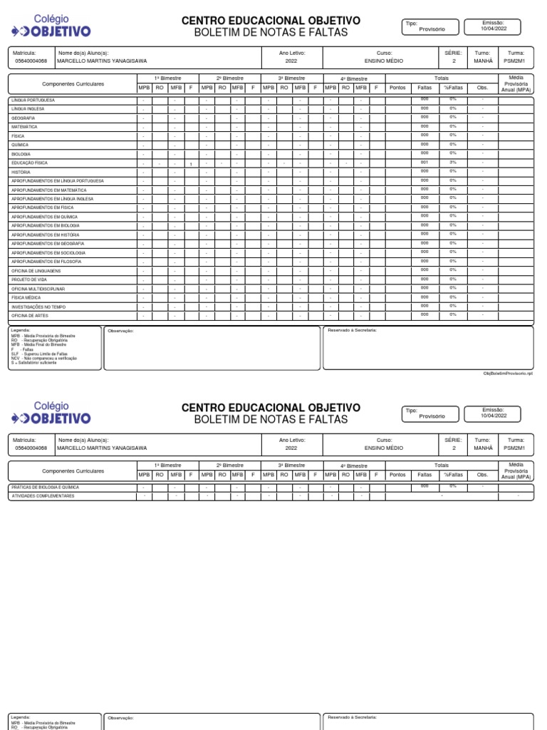 Obj Boletim Provisorio | PDF | Science