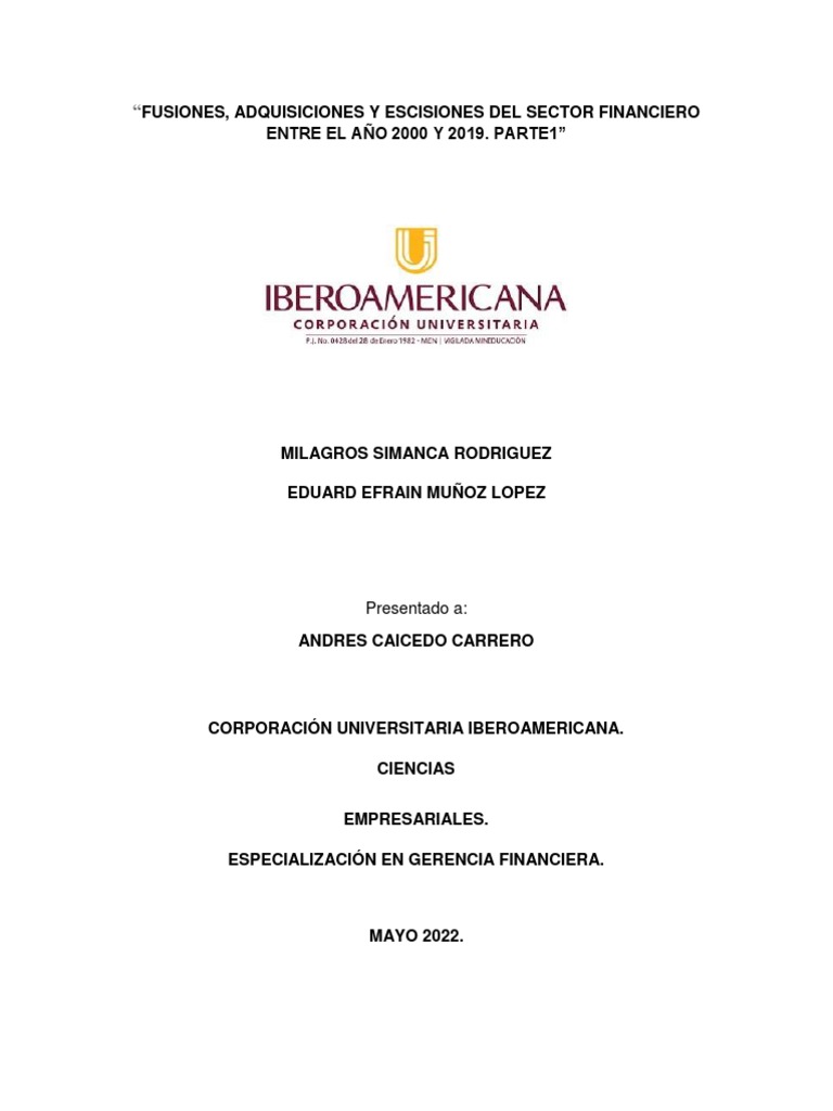 Fusiones y Escisiones en Finanzas 2000-2019 | PDF | Bancos | Sociedad