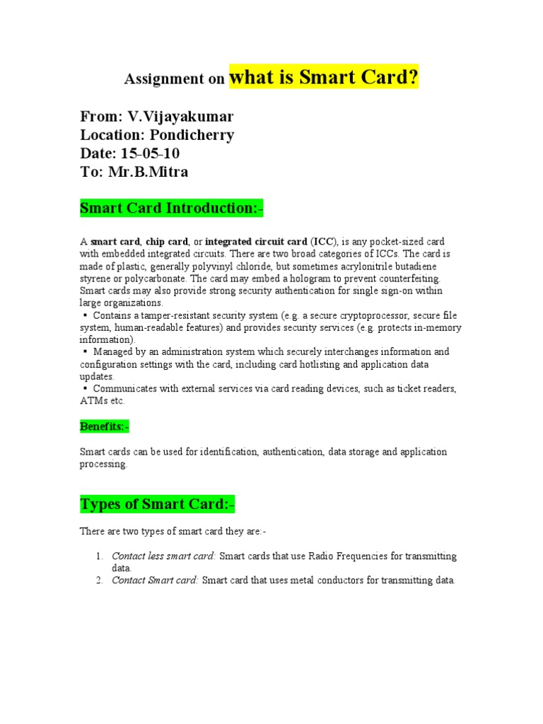 What Is Smart Card - Assignment | PDF | Smart Card | Computing