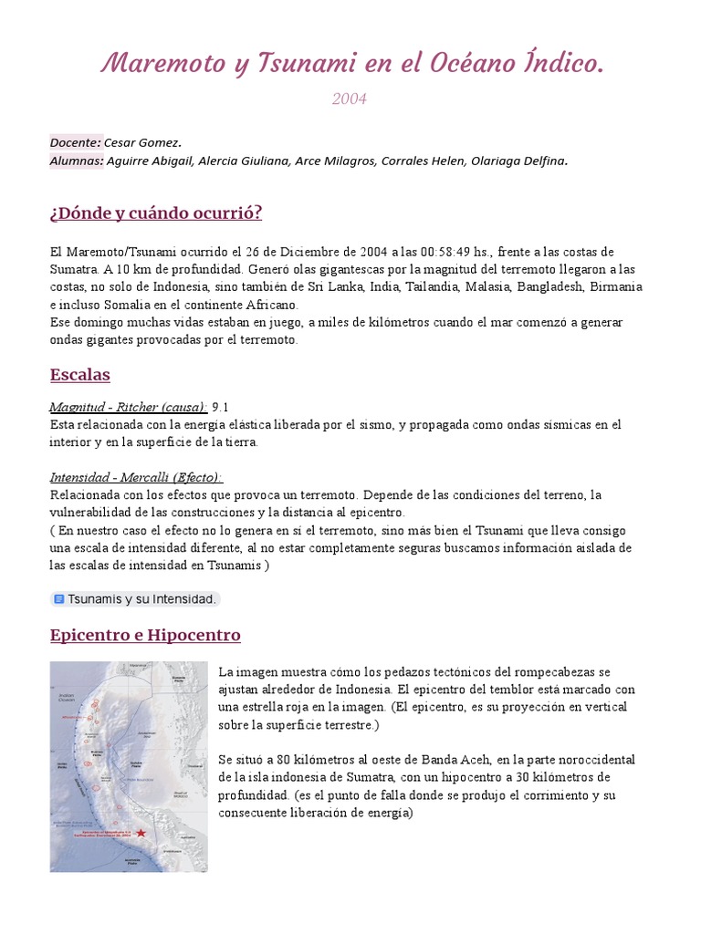 Maremoto y Tsunami en El Océano Índico. 2004 | PDF | Tsunami | Temblores