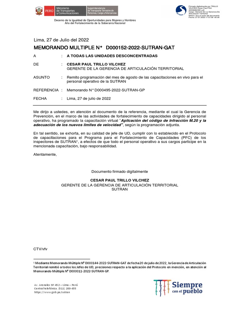 Memorando Multiple 000152 2022 Gat | PDF