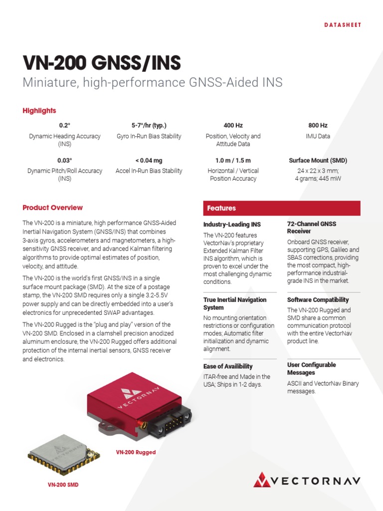 VN200 Datasheet Rev2 | PDF | Inertial Navigation System | Attitude Control