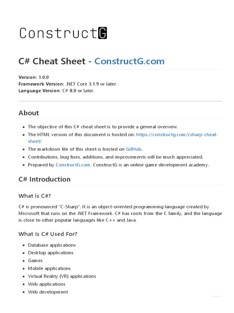 Constructg Com Csharp Cheat Sheet #C Cheat Sheet ConstructGcom ... Constructg Com Csharp Cheat Sheet #C Cheat Sheet ConstructGcom ...