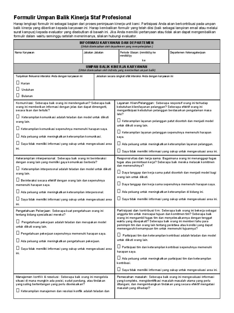 Formulir Umpan Balik Kinerja Staf Profesional | PDF | Bisnis
