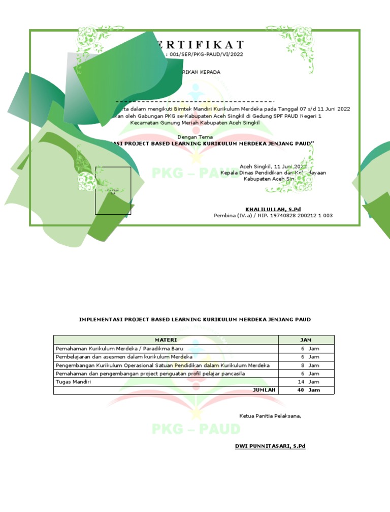 Sertifikat PKG Guru | PDF