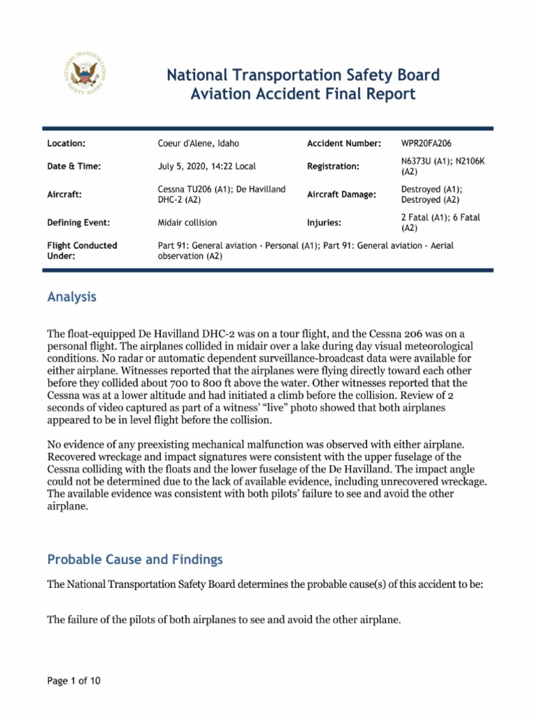 2020 Coeur D'alene Plane Crash Report | PDF