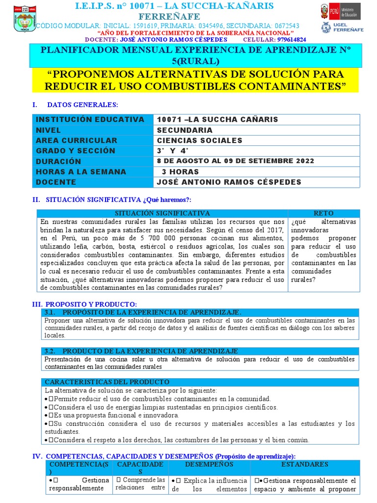 Plan. Exp. 5 CC - Ss. 3° y 4° 2022 Rural | PDF | Evaluación | Contaminación