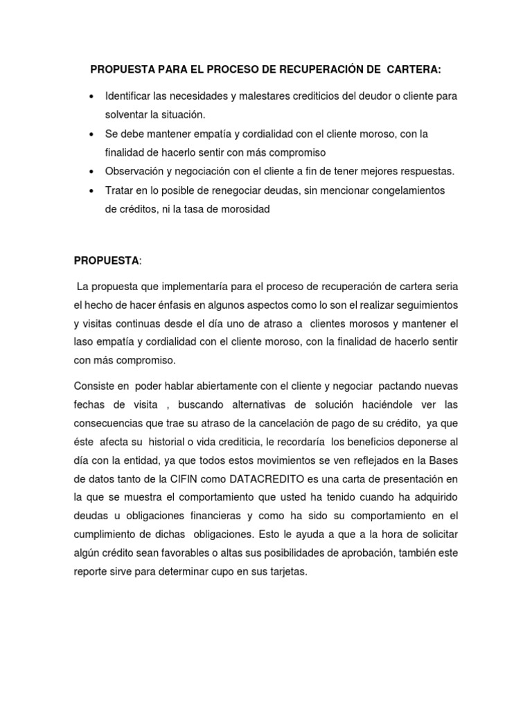 Plan de Recuperación de Cartera ... | PDF