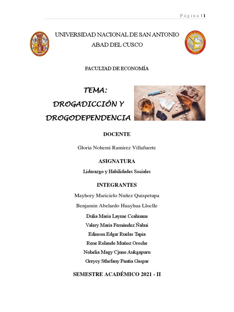 Monografía Drogadicción | PDF | La dependencia de sustancias | Drogas