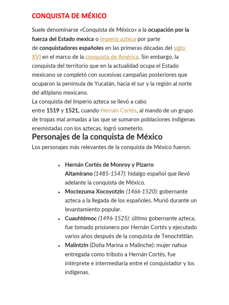 Conquista de México: Claves y Personajes | PDF