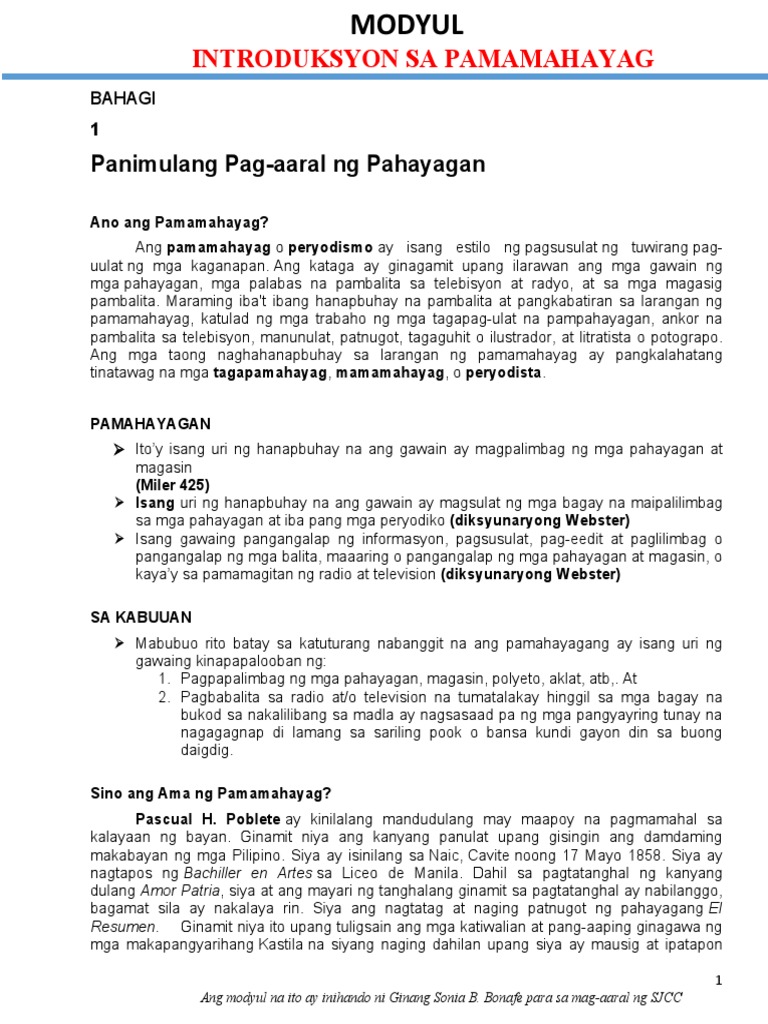 Modyul-1-Introduksyon Sa Pamamahayag | PDF