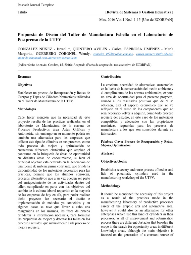 Propuesta de Diseño Del Taller de Manufactura Esbelta en El Laboratorio ...