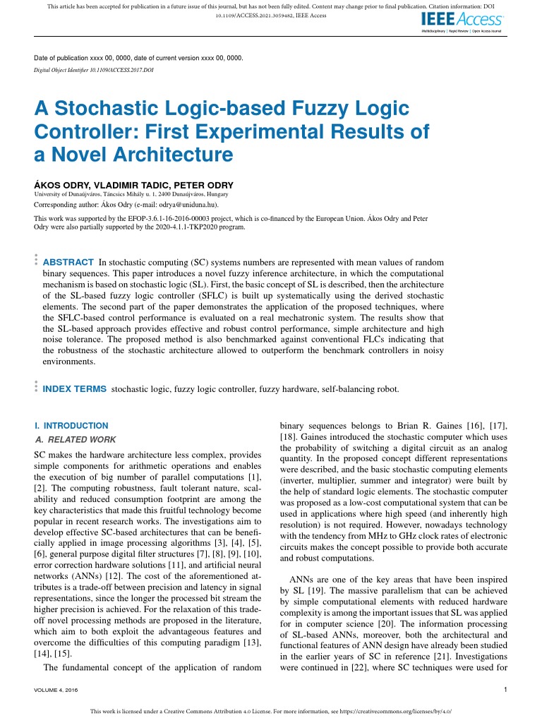 A Stochastic Logic Based Fuzzy Logic Controller Fi Pdf Fuzzy Logic Field Programmable Gate