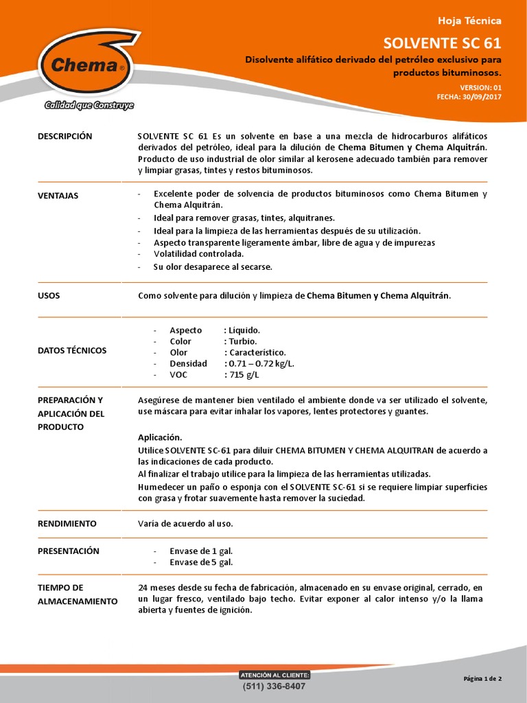 HT Solvente SC 61 v01.2017 | PDF | Solvente | Materiales