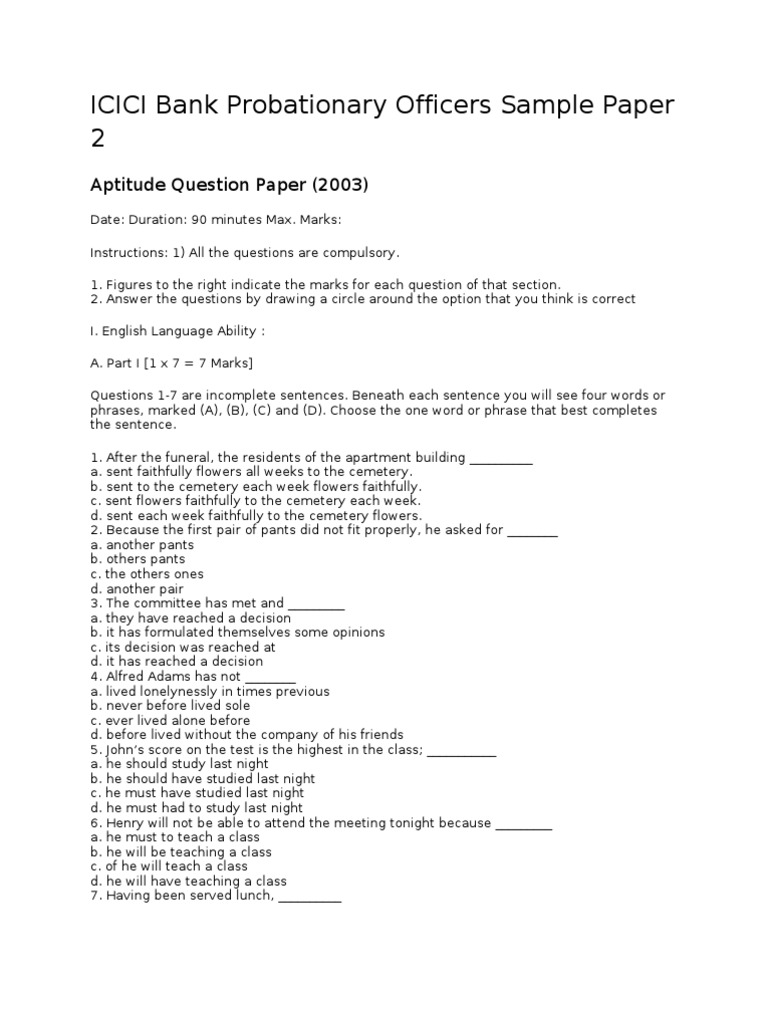 (WWW - Entrance-Exam - Net) - ICICI Bank PO Sample Paper 2 | PDF ...