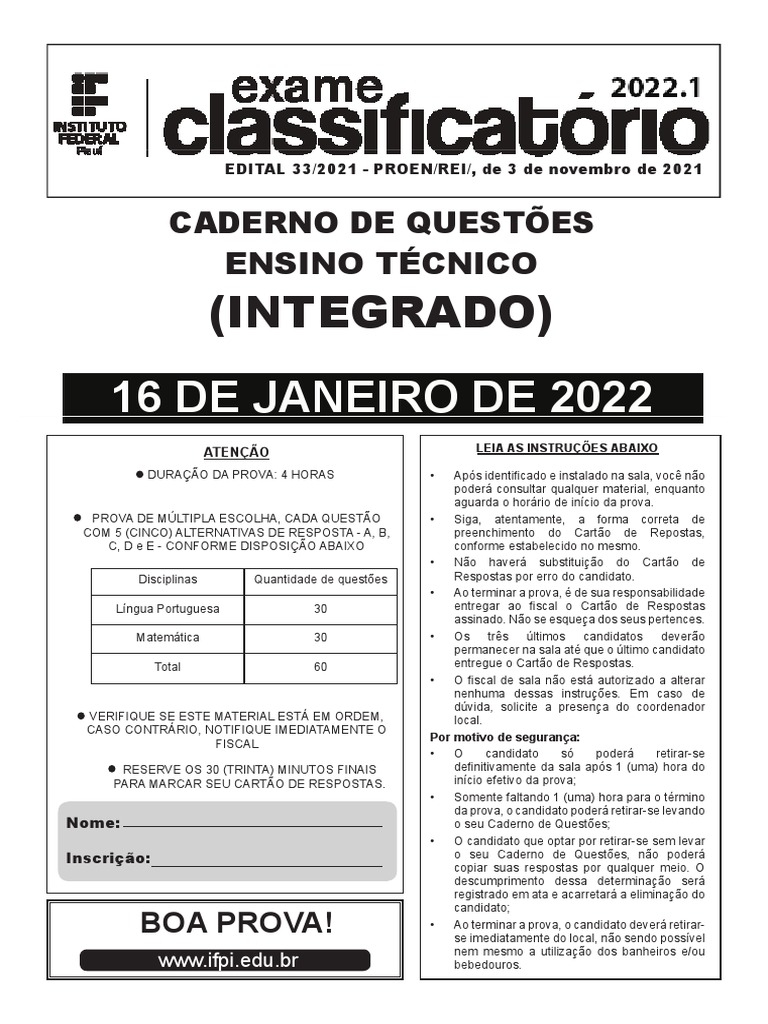 Prova - Técnico Integrado Ao Médio 2022-01-17 | PDF | Triângulo
