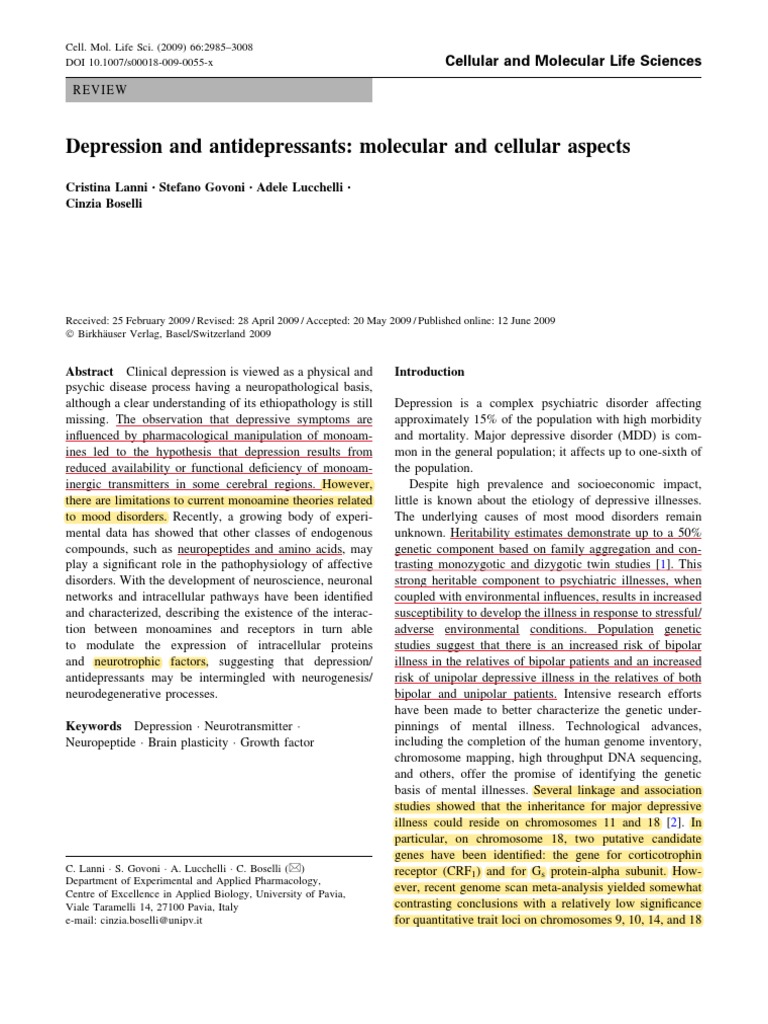 Depression and Antidepressants Molecular | PDF | Antidepressant | Major ...
