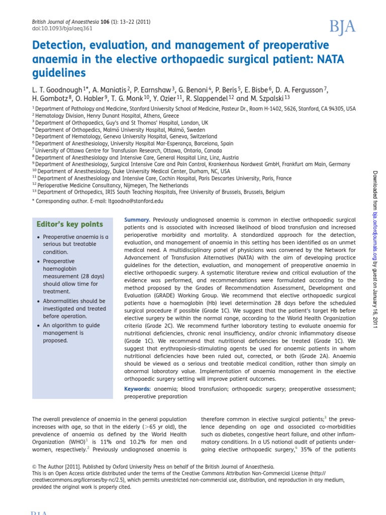 Detection, Evaluation, and Management of Preoperative Anaemia in The ...