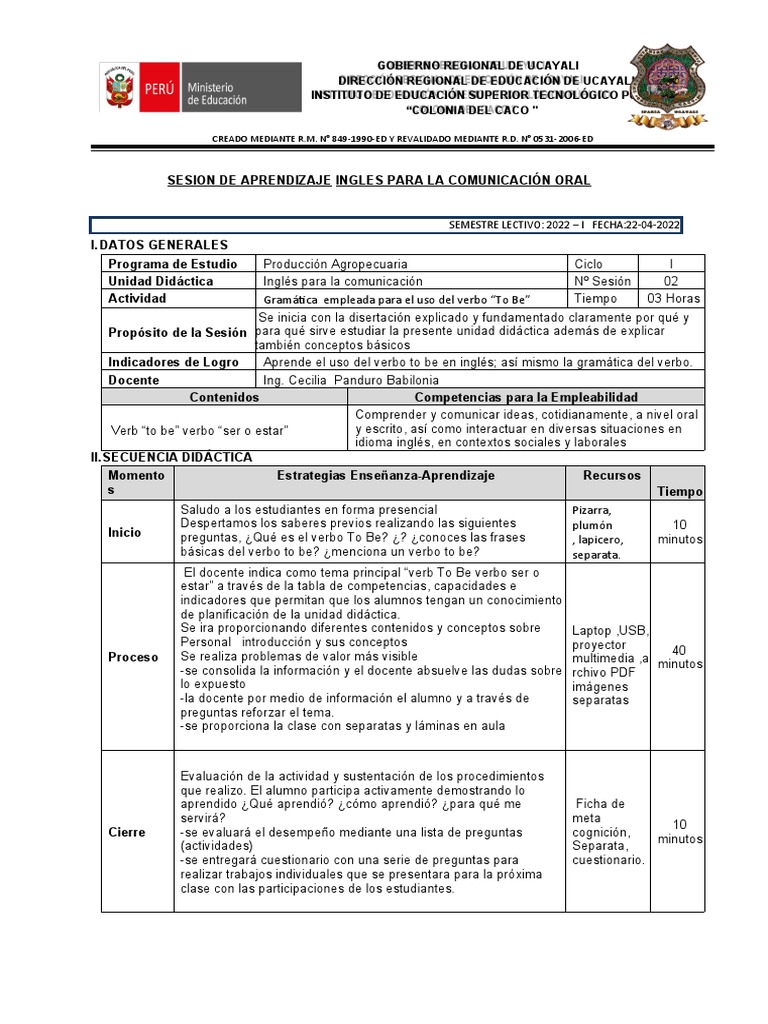 4.-Sesion de Aprendizaje N°01 - Ingles Ok | PDF | Evaluación | Comunicación