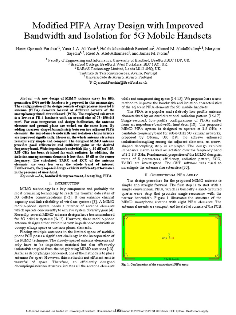 Modified PIFA Array Design With Improved Bandwidth and Isolation For 5G Mobile Handsets | PDF ...