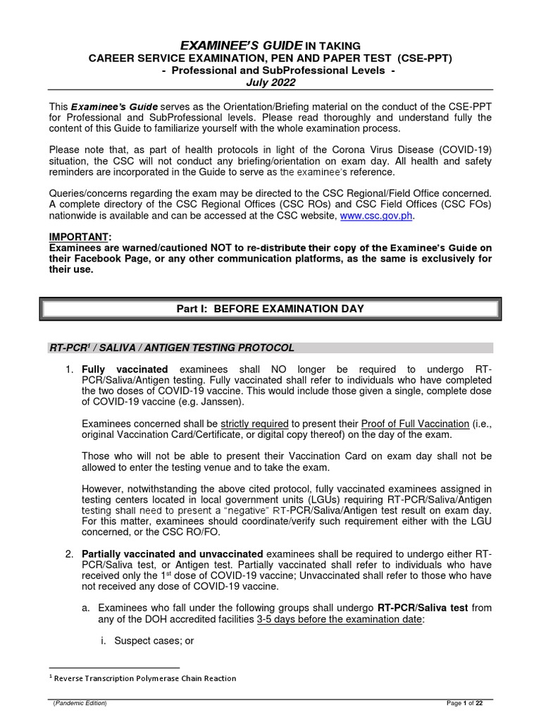 Examinee's Guide - CSE-PPT - 2022-07 (Pandemic Edition) | PDF | Test ...
