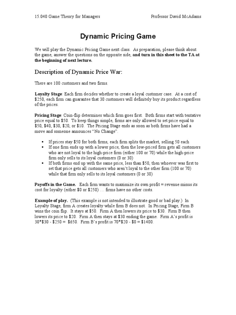 Lec6 Price Game | PDF | Prices | Profit (Economics)