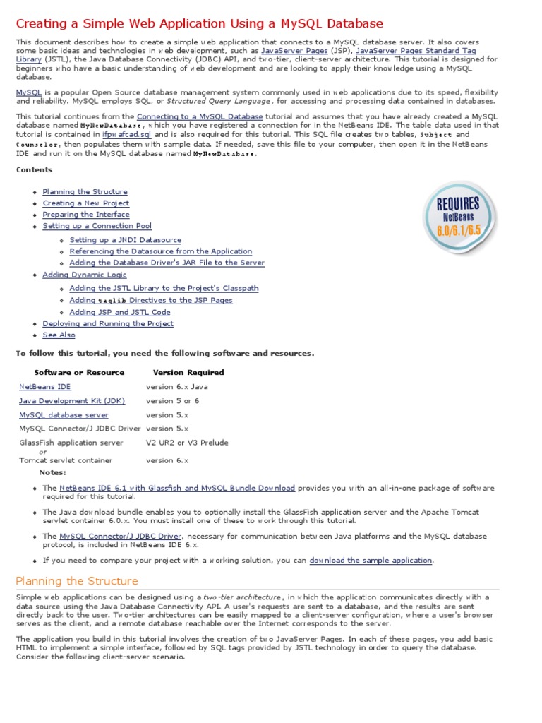 Test Creating A Simple Web Application Using A Mysql Database Netbeans Ide 6x Tutorial