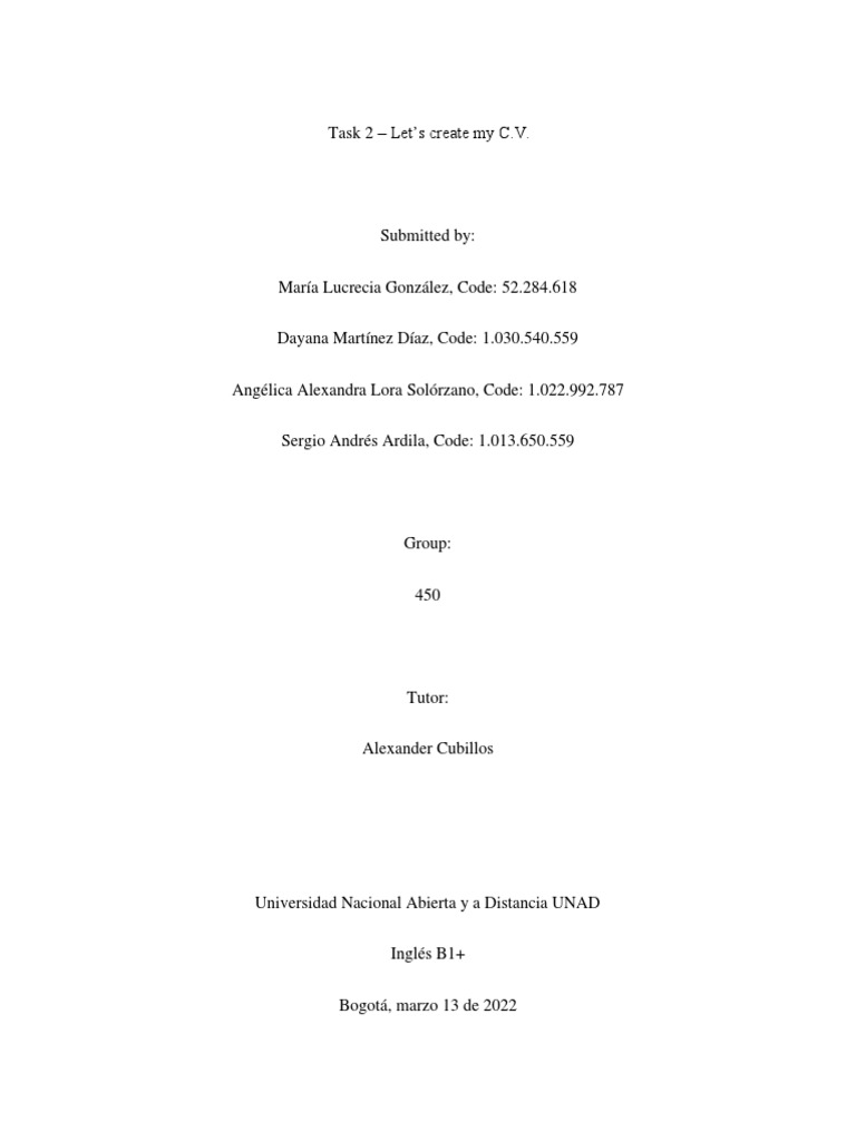 Task 2 - Let's Create My C.V. | PDF Task 2 - Let's Create My C.V. | PDF