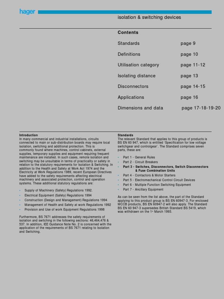 Hager Isolators Switches | PDF | Switch | Fuse (Electrical)