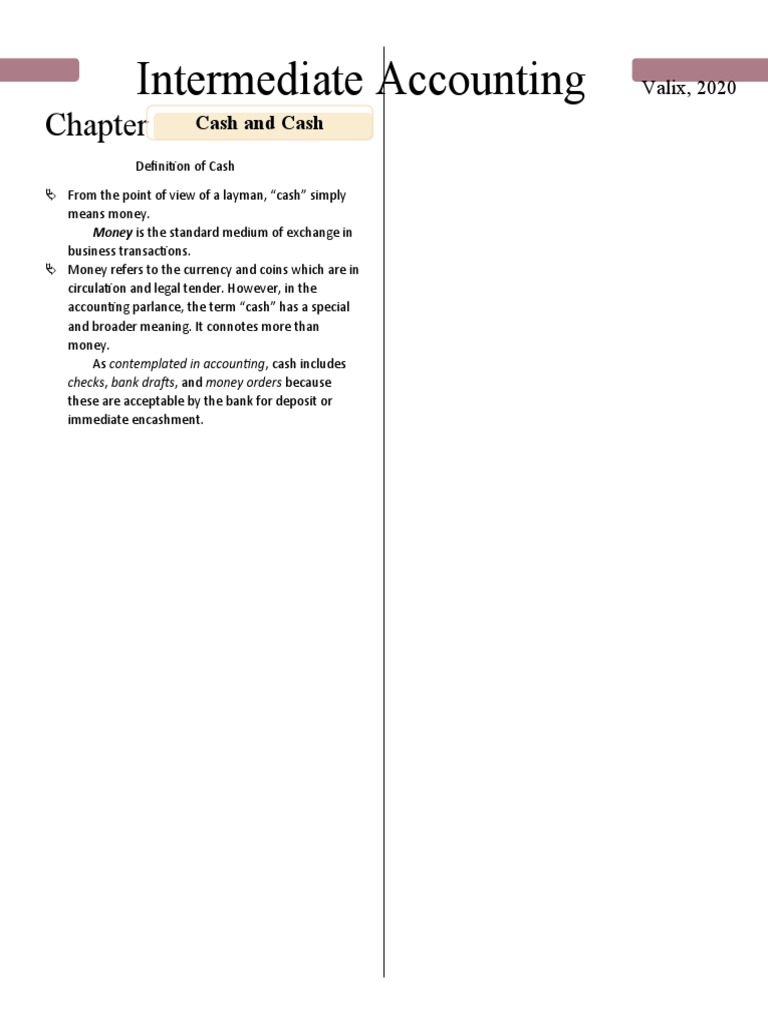Intermediate Accounting Chapter 1 Definition of Cash | PDF