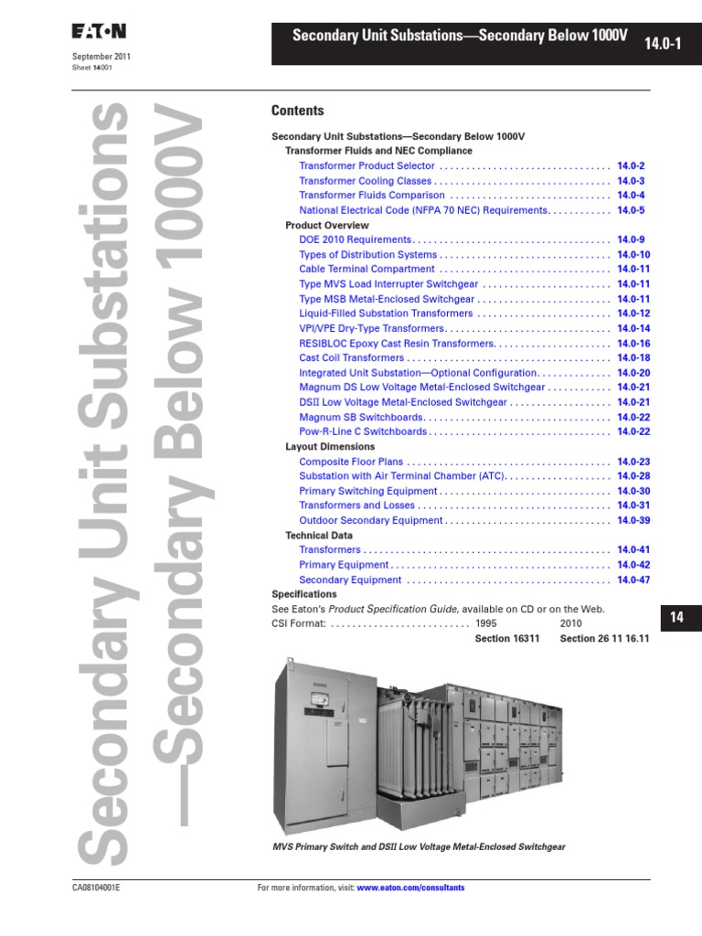 Secondary Unit Substations—Secondary Below 1000V | PDF | Transformer ...